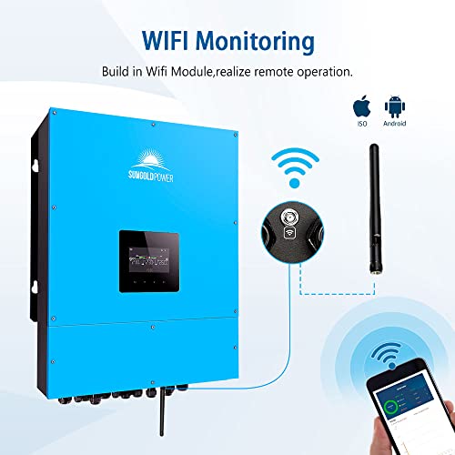 SUNGOLDPOWER UL1741 6000W 48Vdc Hybrid Solar Inverter, AC 240V Input, AC 120V/208V/240V Output Split Phase Inverter, AC Coupled, IP65 Rating Waterproof Inverter for Grid Tied and Off Grid System