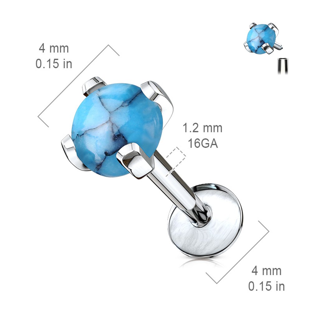 MoBody 16G Semi Precious Stone Labret Piercing Studs Set Internally Threaded Monroe Lip Piercing Studs (6mm, Opalite)