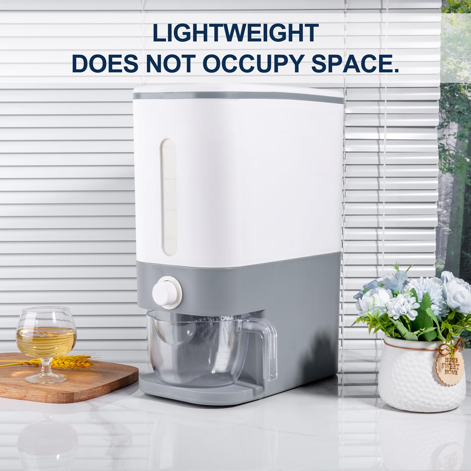 Rubtlamp 25 Lbs Gray Rice Dispenser, Rice Container with Lid, Rice Storage Container with Measuring Cup, Food Dispenser Rice Container, Storage Container for Cereal, Household Rice Bucket