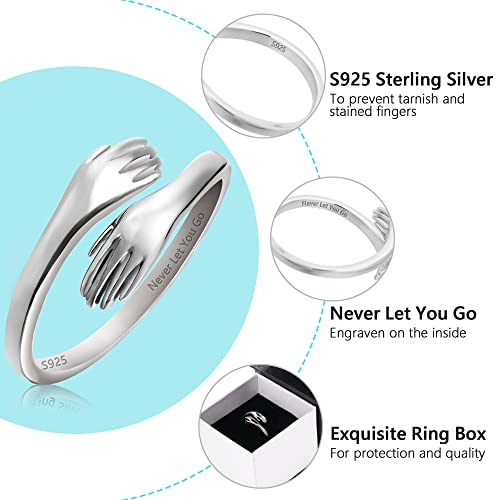 Spire Designs S925 Sterling Silver Hug Ring - Adjustable Hand Ring for Mother Daughter Women and Men - Won’t Let You Go Hug Ring