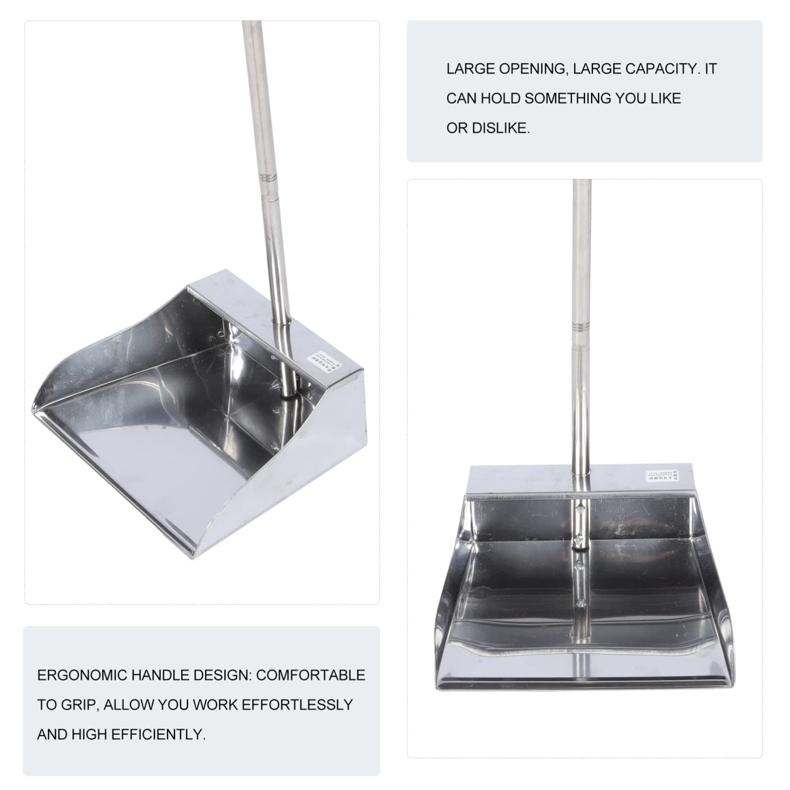 TOPBATHY Stainless Steel Dustpan with Long Handle Metal Upright Dustpan Heavy Duty for Lobby Garage Home and Yard Home Shop Commercial and Industrial Use