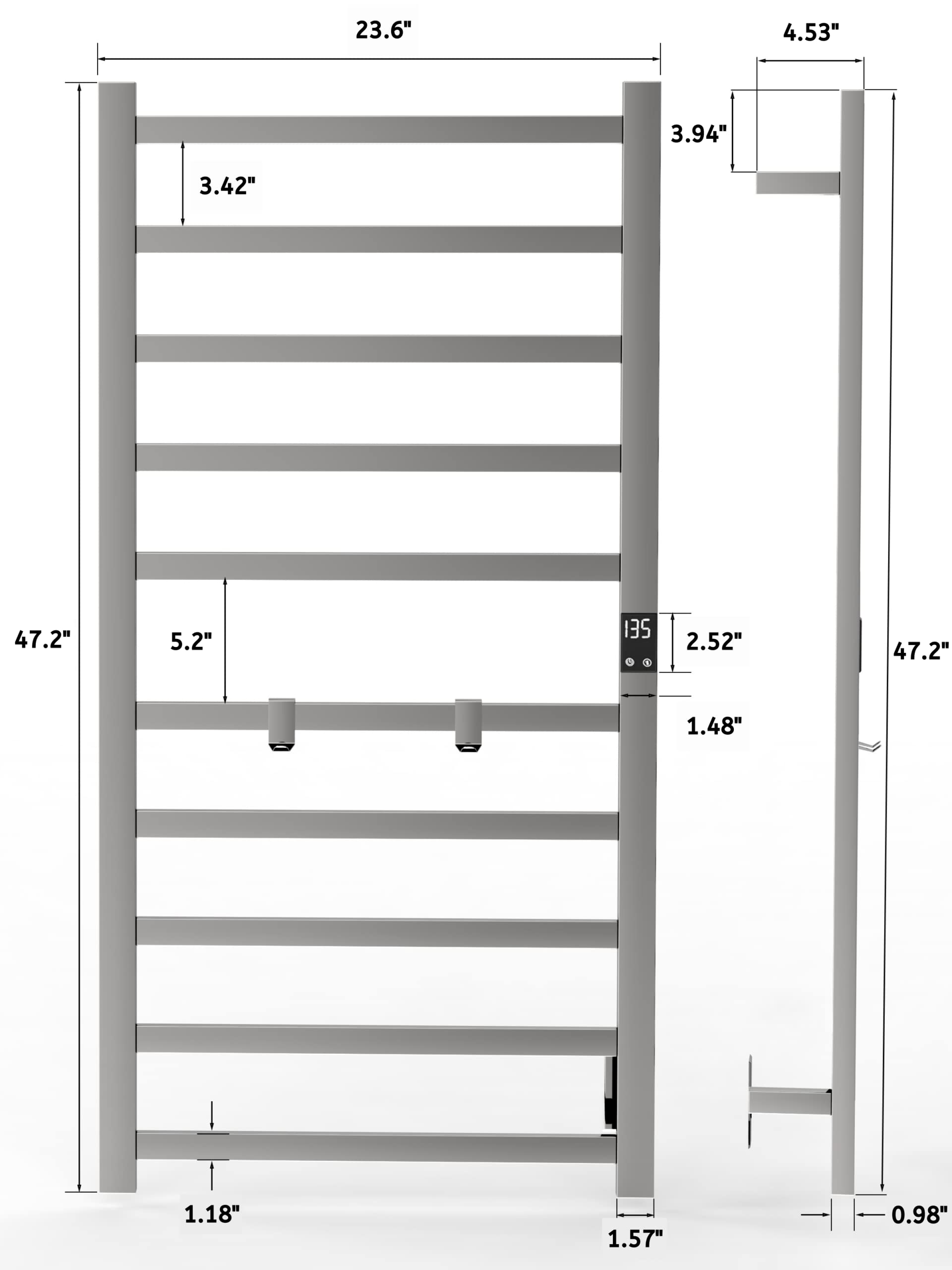 Topdattion Electric Towel Warmer | Super Thin | with Timer & Temperature Multi-Level Adjustments | Hardwired & Plug-in | Fast Heating | 10 Bar Brushed Finish