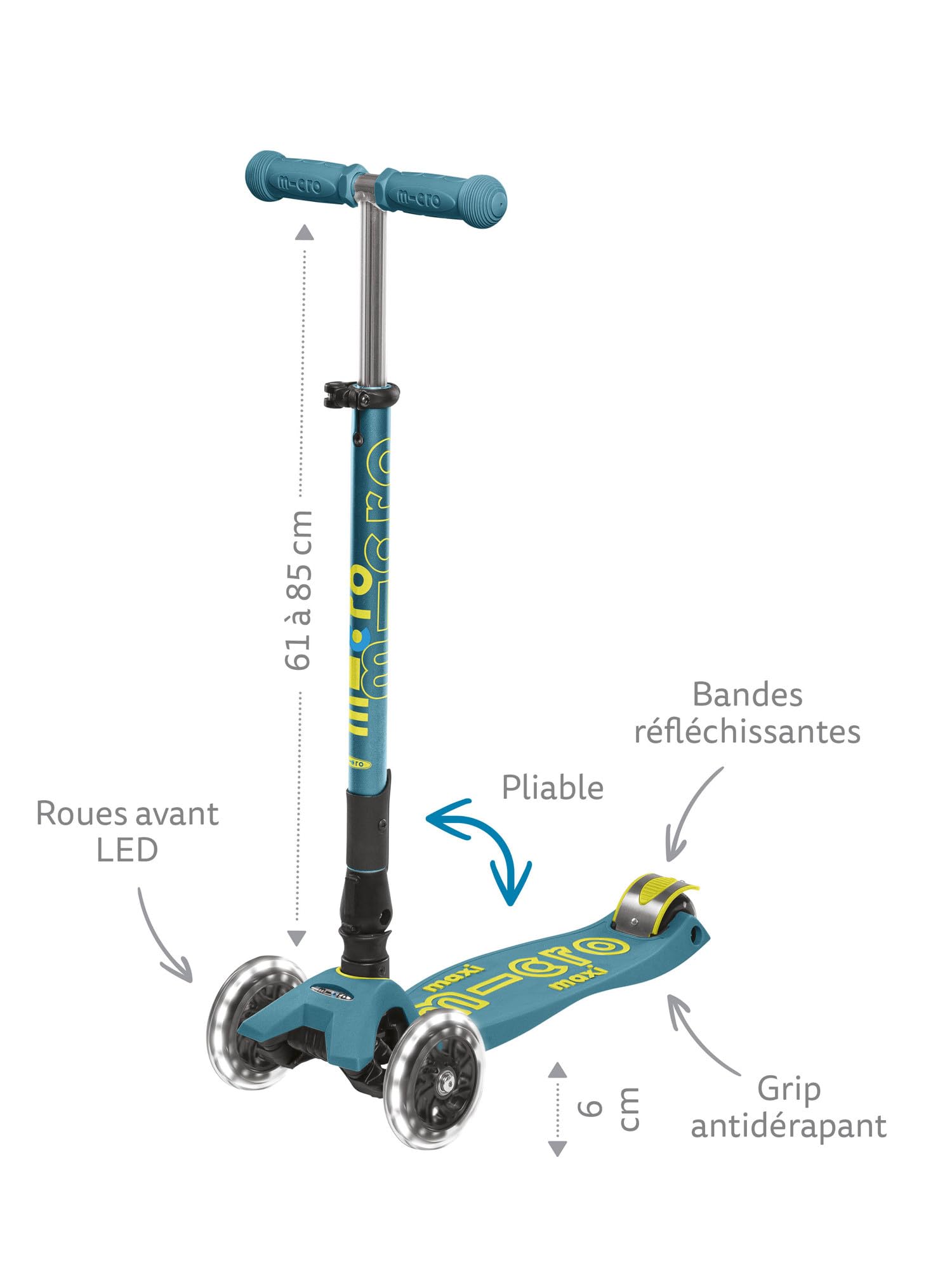 Micro Kickboard - Maxi Deluxe Foldable LED - Three Wheeled, Lean-to-Steer, Fold-to-Carry Swiss-Designed Micro Scooter for Kids with Motion-Activated Light-Up Wheels for Ages 5-12 (Navy Blue)