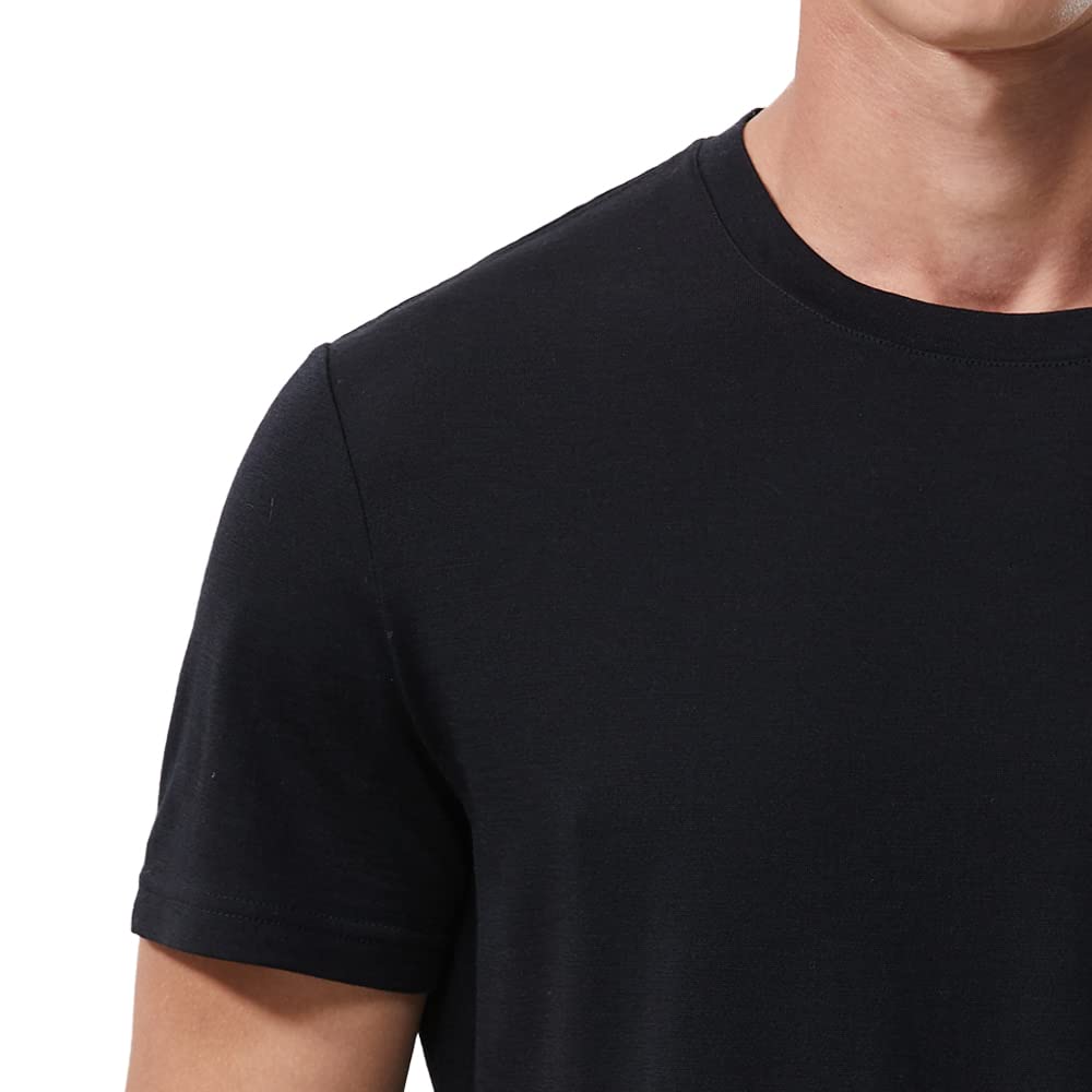 Woolinkin 100% Merino Wool T-Shirt - Men’s Short Sleeve Undershirt - 150 Lightweight Wool Base Layer (as1, Alpha, l, Regular, Regular, Black)