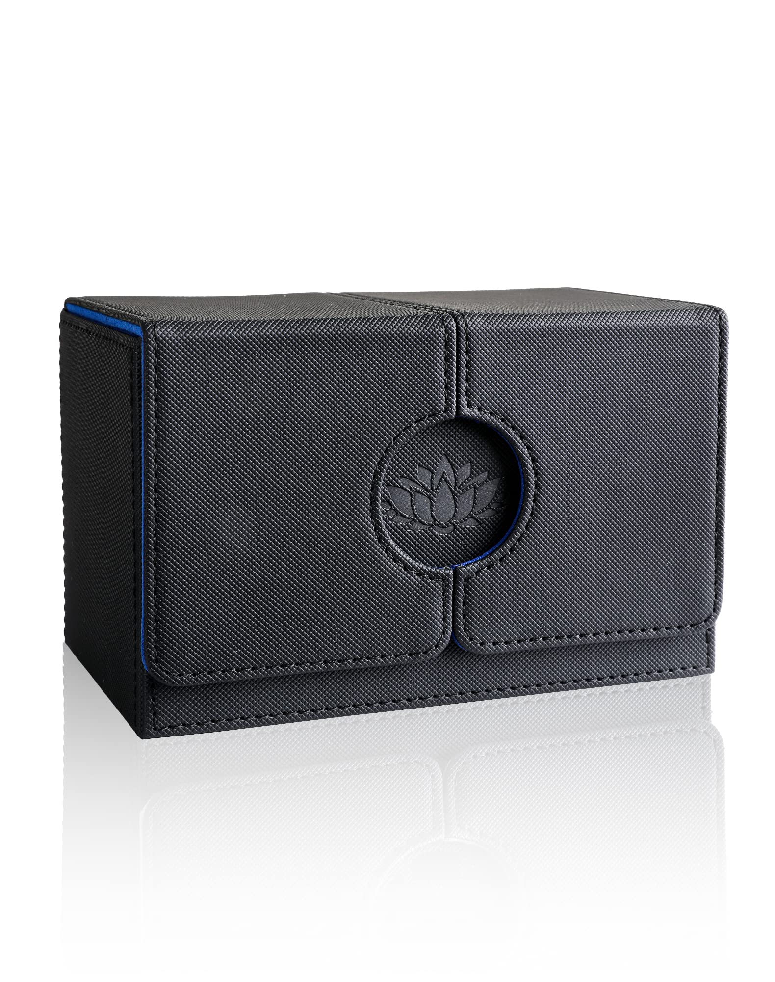 UAONO Card Deck Box for MTG Commander Deck, Double Deck Box With Dice Tray Holds 200+ Sleeved Trading Cards, Card Case Storage Box for Magic The Gathering Sports Playing Cards (Black&Blue)