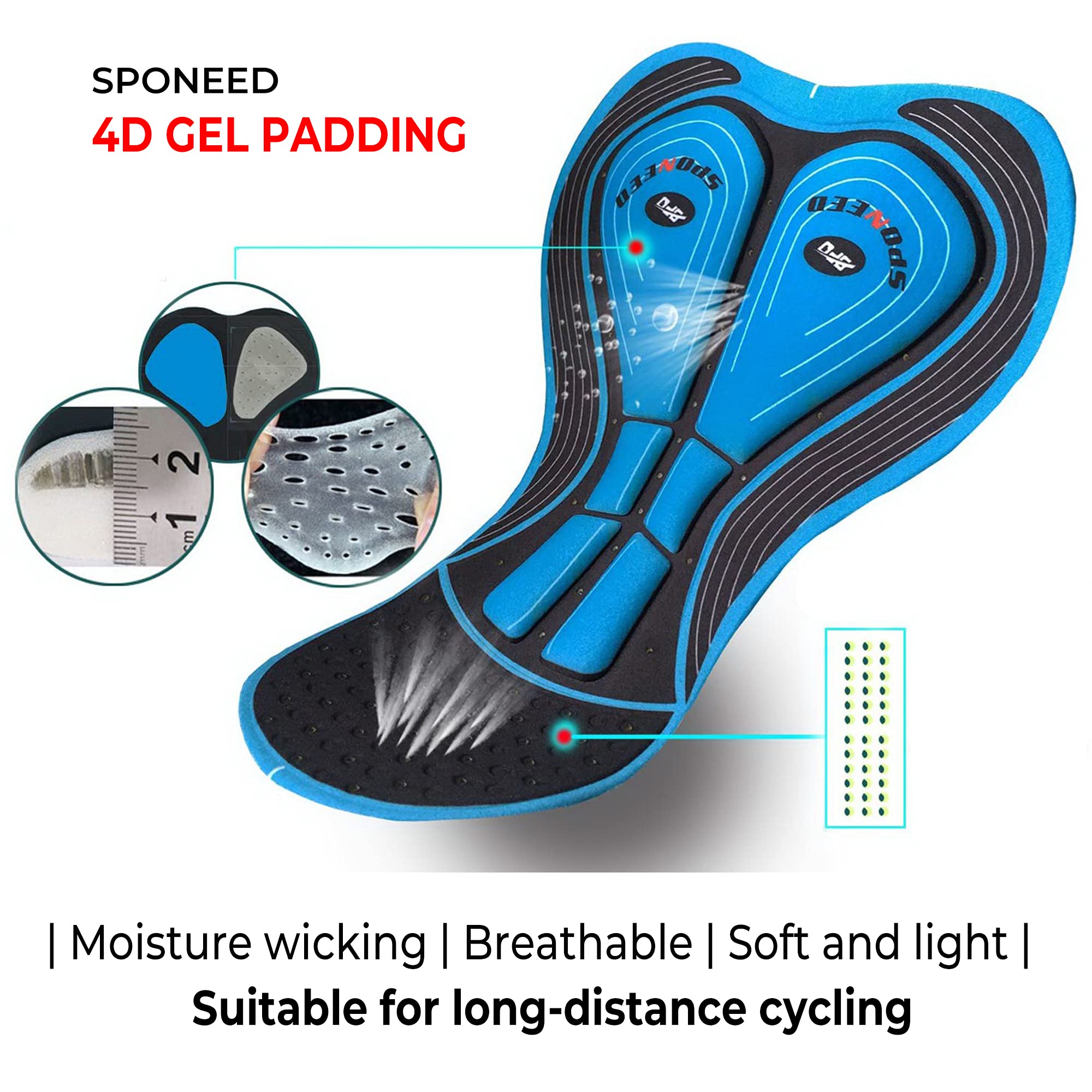 sponeed Cycling Padded Pants Men Stretchy Bicycle Bottoms for MTB Road Biking White XL