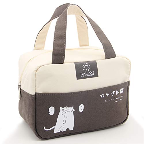 Reusable Canvas Cloth Thermos Lunchbag - Aluminum Foil Insulated With Pockets Durable Handles Thermal Cooler for Women Adults Office Work Student Kids Boys Girls
