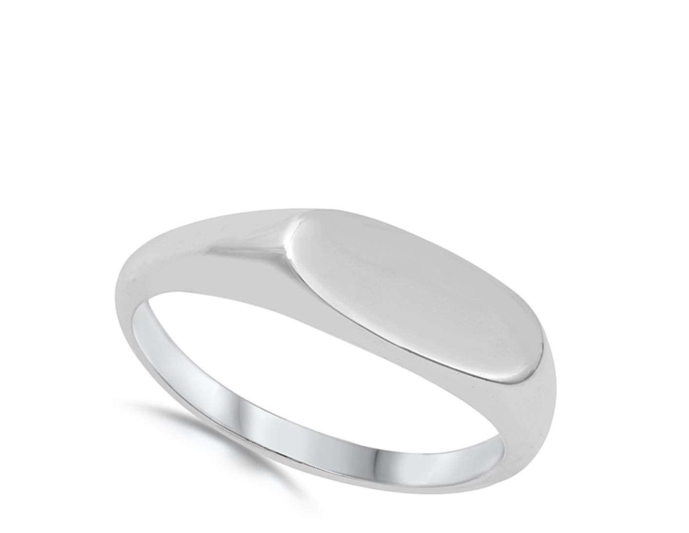 Modern Oval Engravable Signet .925 Sterling Silver Band Size 4
