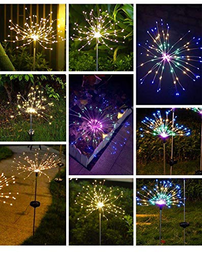 MOFAIRHOME 90LED Outdoor Solar Garden Lights, Waterproof 2 Flash Modes 50 Copper Wire String, Firework Stake Starburst Fairy Light, DIY Flowers Trees for Walkway Patio Lawn Backyard Christmas (Color)