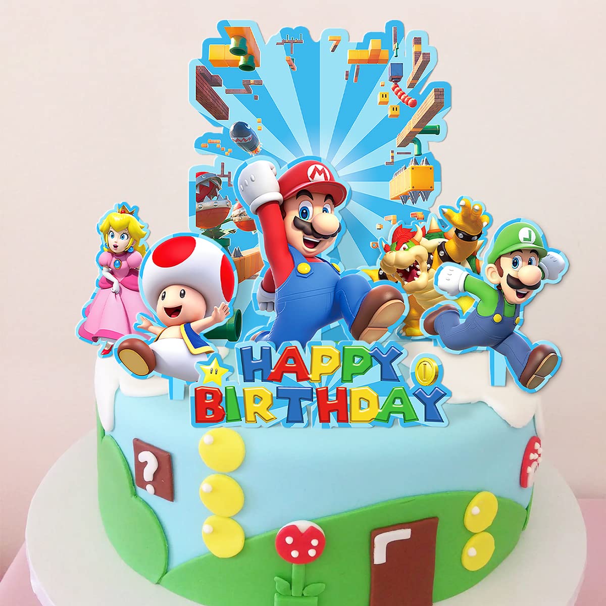 Party Decorations for Marrriio Cake Topper Set Birthday Party Supplies Decor, 7 counts