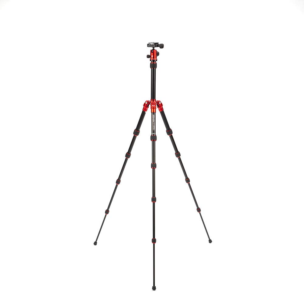 MeFOTO BackPacker Classic Lightweight 51.2" Aluminum Travel Tripod Kit w/Case, Twist Locks, Double Action Ballhead w/Arca Swiss Plate - Red (A0350Q0R)