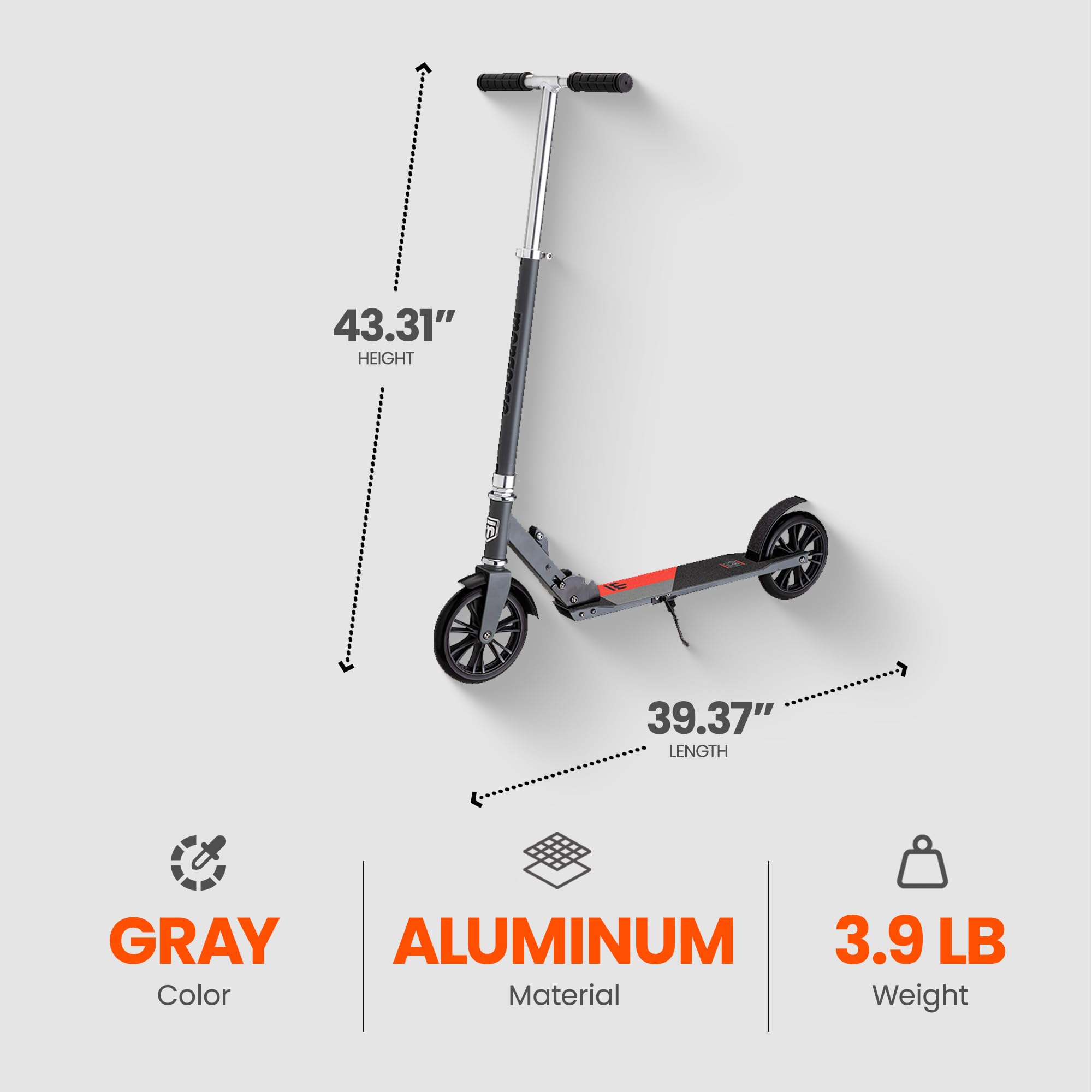 Mongoose Trace Youth/Adult Kick Scooter Folding and Non-Folding Design, Regular, Lighted, and Air Filled Wheels, Multiple Colors, Grey/Red , 180mm Wheels