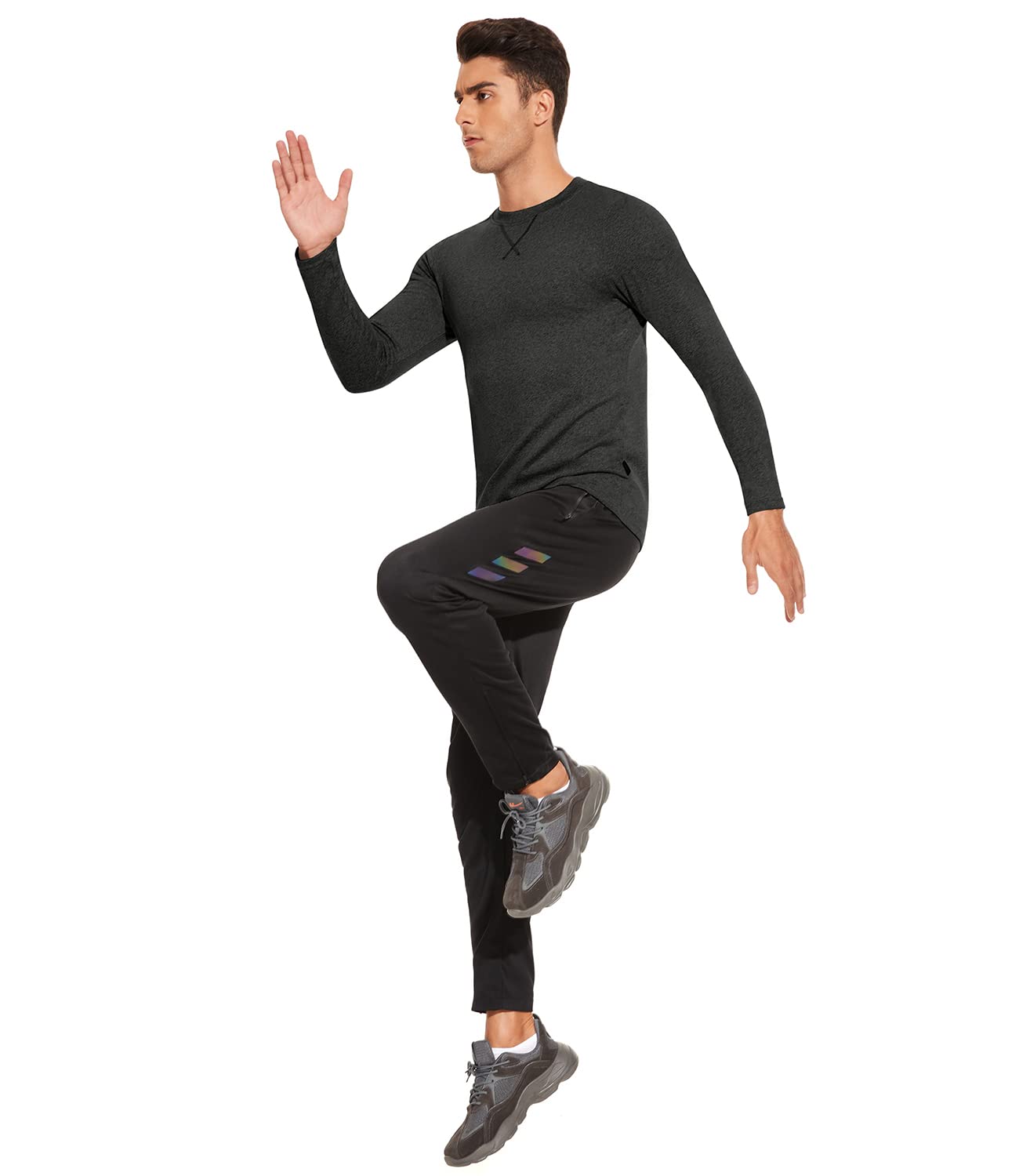 Soneven Thermal Long Shirts for Men Running Workout Tops Muscle Fitted T-shirt for Cold Weather Grey