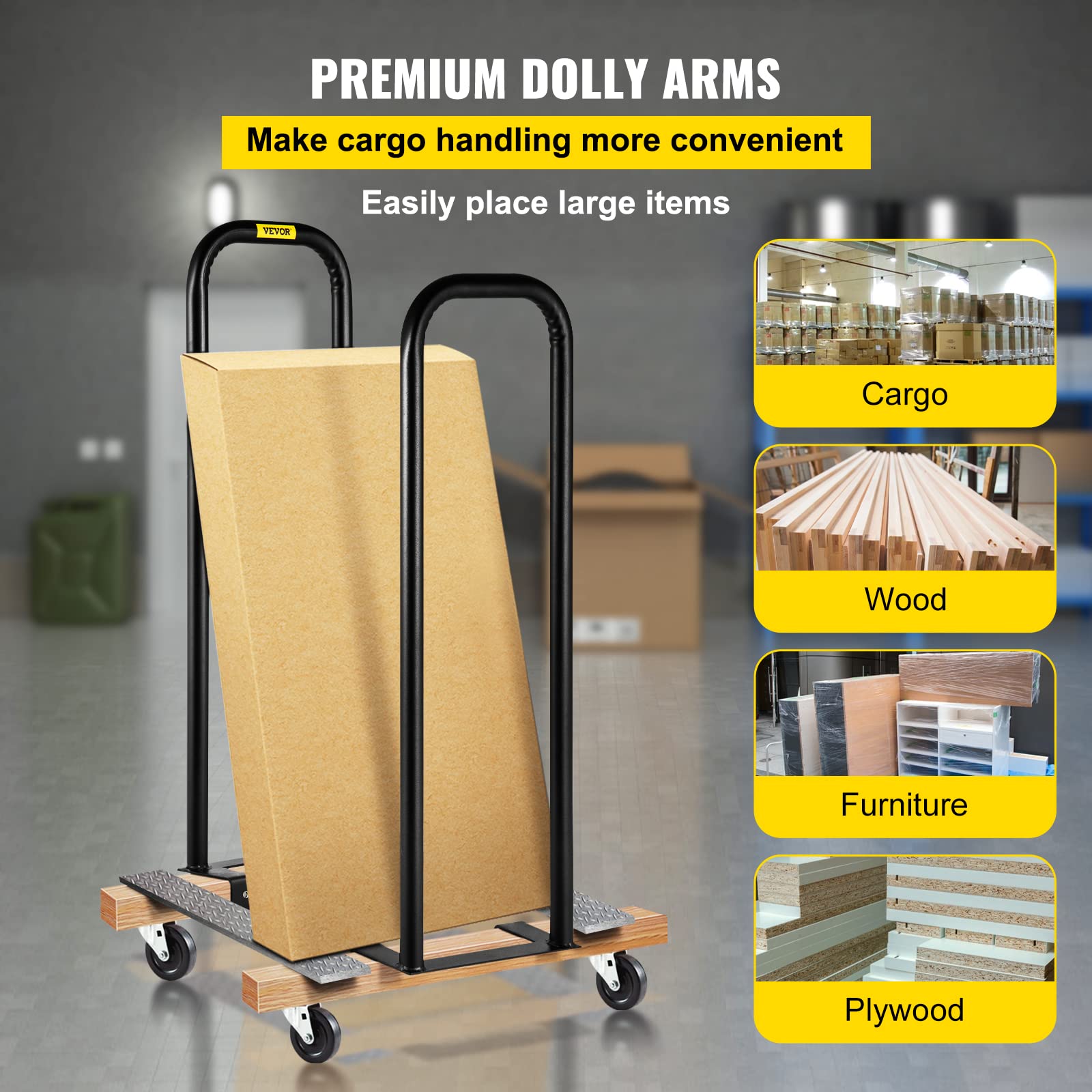 VEVOR Dolly Converter 13" Width x 38" Height Panel Cart Dolly Steel Converter Arms 250LBS Capacity Mattress Dolly Handling Equippment