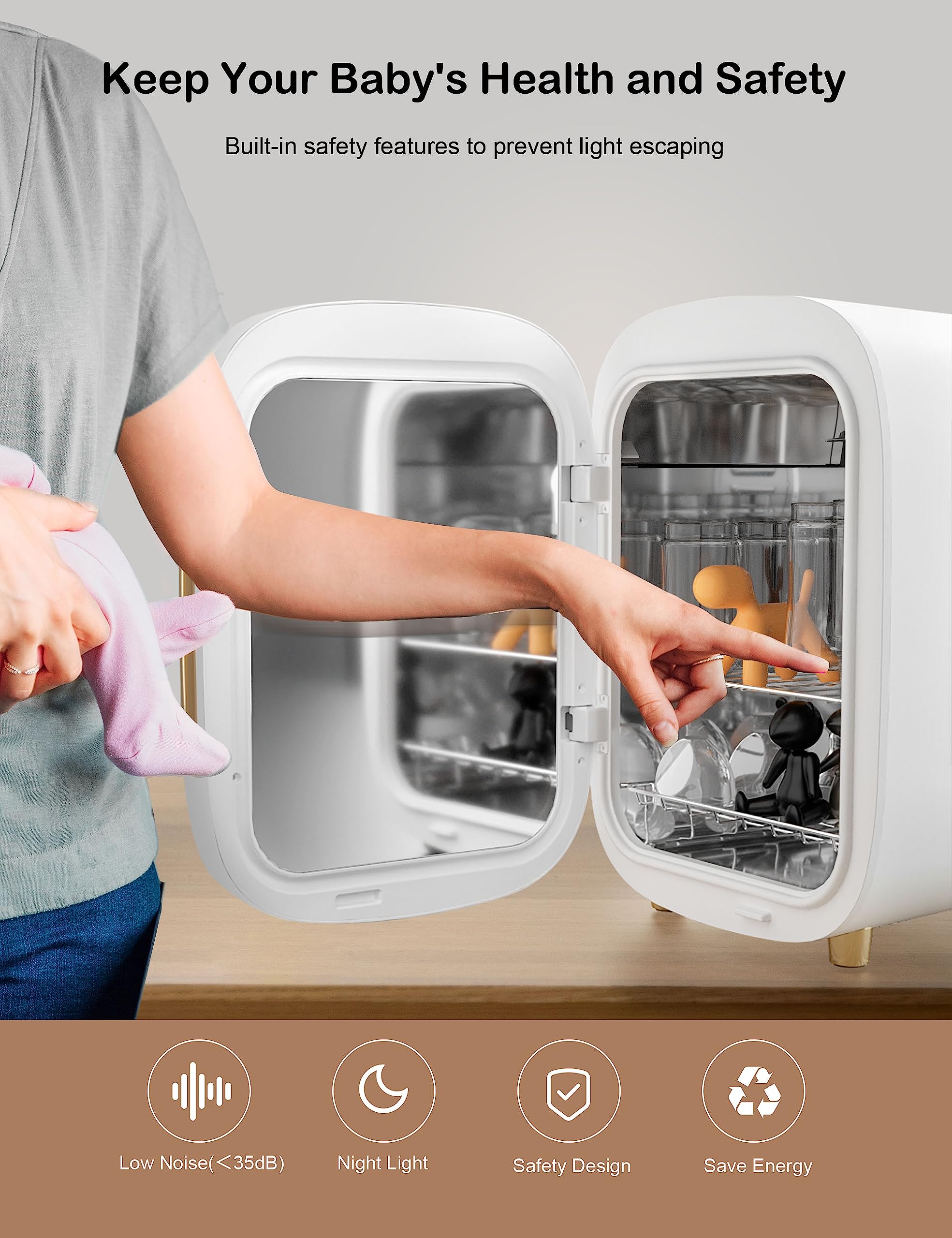 MOMSSY 4-in-1 UV Cleaner and Dryer for Baby Bottles, 18L Bottle Cleaner and Dryer with Touch Control & Auto-Off Safety for Cup/Toothbrush/Beauty Tools/Tableware/Pacifier
