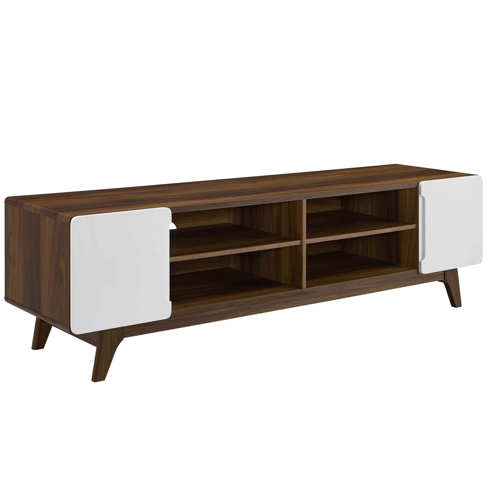 Modway Tread 70" Mid-Century Modern Media Console Entertainment TV Stand in Walnut White