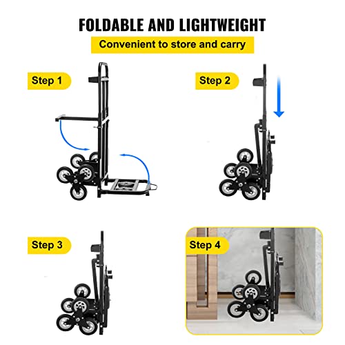 VEVOR Stair Climbing Cart, Portable Folding Trolley with 8 Wheels, 460 Lb Capacity Stair Climber Hand Truck with Adjustable Handle for Pulling, All Terrain Heavy Duty Dolly Cart for Stairs, Black