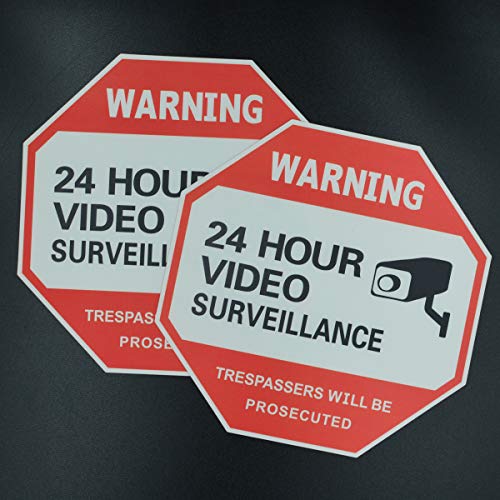 Video Surveillance Sign 10 Pack, CCTV 24 Hour Warning Sticker Door Window Yard Sign, Indoor & Outdoor Use (2-6x6", 8-3x3" Decal)