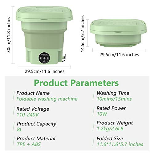 Portable Washing Machine and Dryer Combo, 8L Mini Folding Washing Machine Portable with Disinfection Function, Small Portable Washer and Dryer Combo for Apartments, Dorm, Camping, RV, Travel Laundry