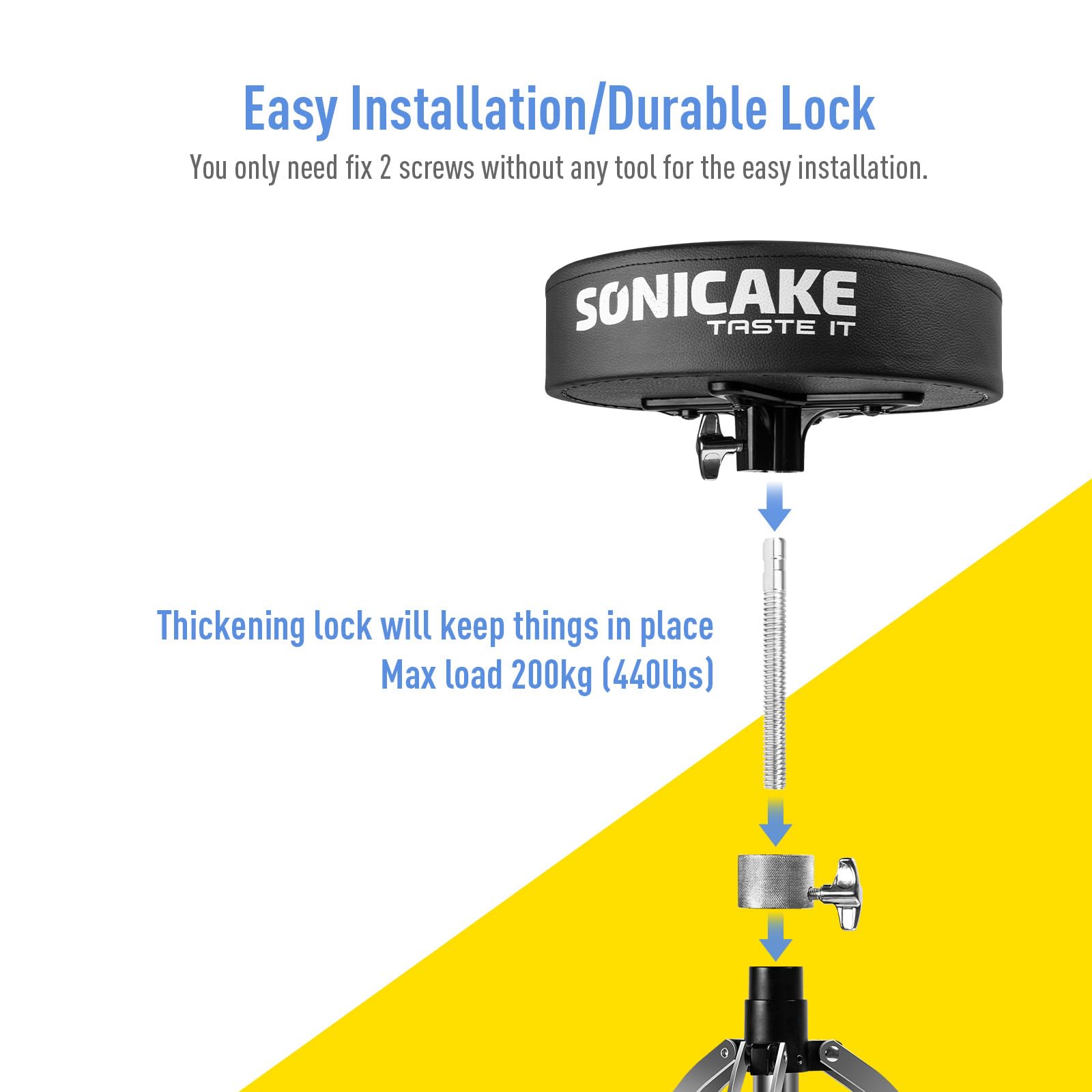 SONICAKE Drum Throne Adjustable Drum Stool Foldable with Anti-Slip Padded Seat Black