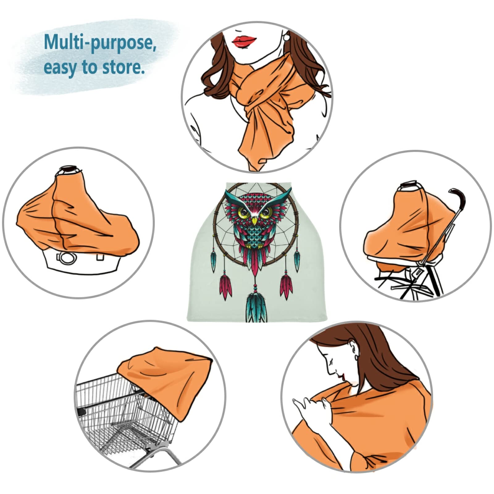 Nursing Cover Breastfeeding Scarf Dream Catchers Owl- Baby Car Seat Covers, Infant Stroller Cover, Carseat Canopy (w)