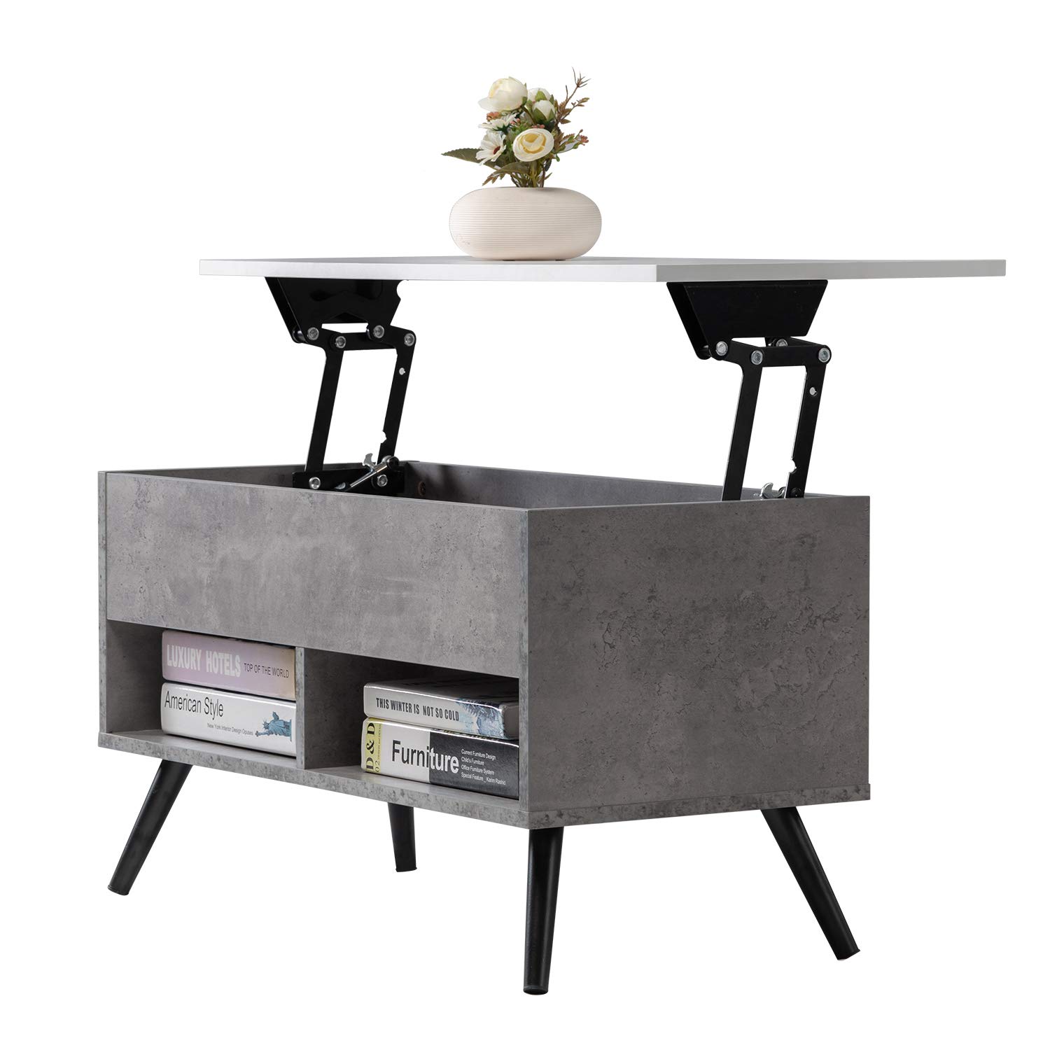 MCMACROS Lift Top Wood Coffee Table, Sofa Tea Table with Storage for Living Room Grey