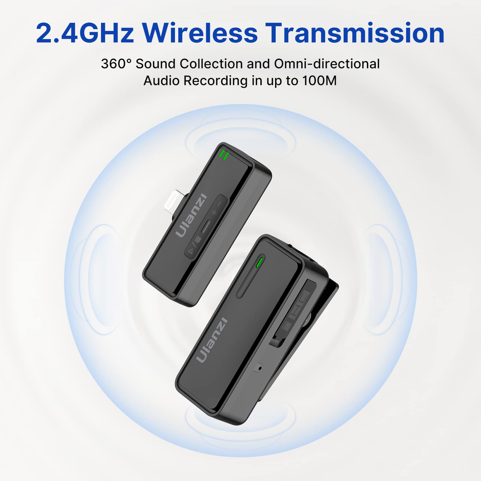 ULANZI Wireless Lavalier Microphone for iPhone iPad, 2.4GHz Clip on Lapel Microphone Mini Mic 100m Transmission with Charging Case for Video Recording Vlogging, Interview for iPhone 14/13/12