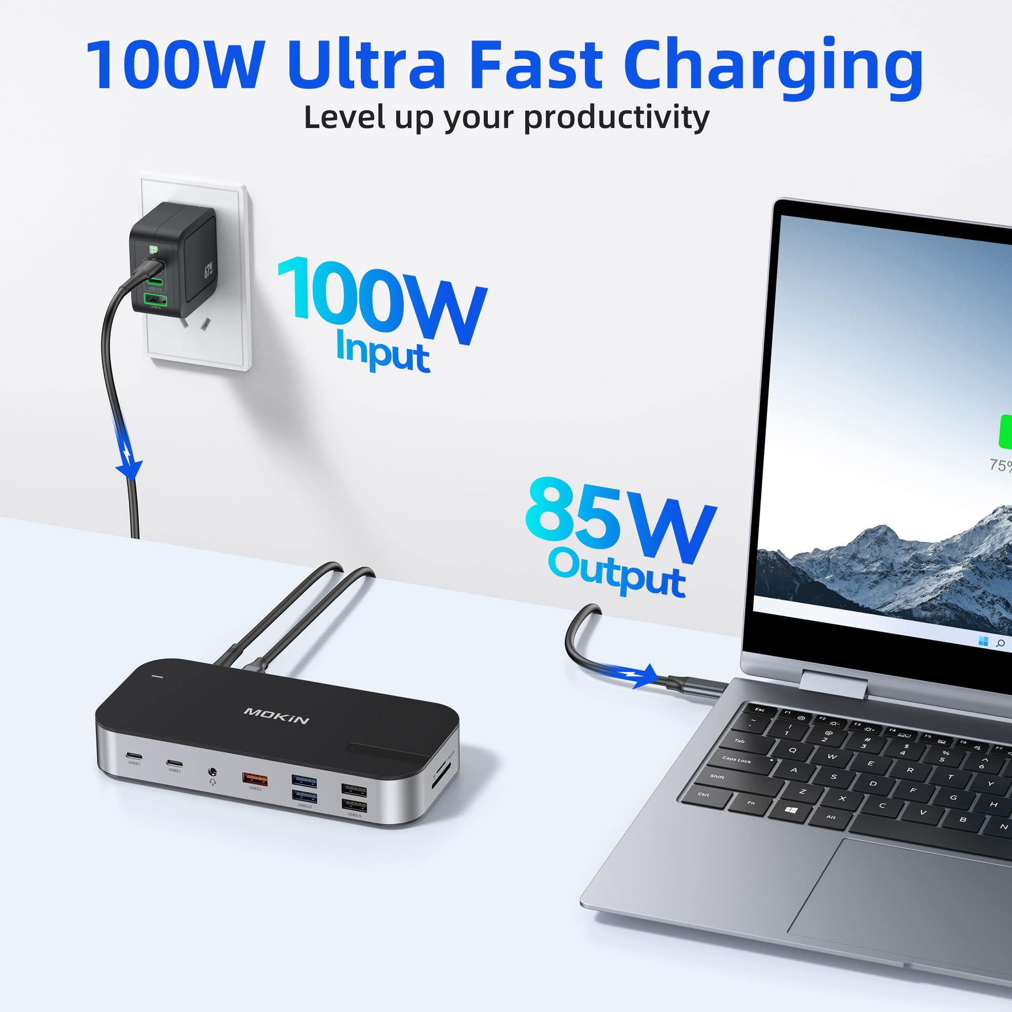 MOKiN Laptop Docking Station,16 in 1 Docking Station USB C Dock Triple Monitor,USB C Docking Station with 3 HDMI,PD 100W, USB 3.1/3.0/2.0,RJ 45 Ethernet,SD/TF,Audio for Dell/HP/Lenovo,Matte Black