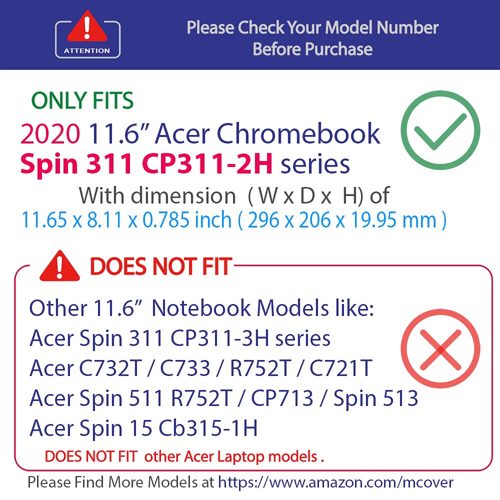 mCover Case Compatible for 2020~2021 11.6" Acer Chromebook Spin 311 CP311-2H Series Convertible Notebook ONLY (NOT Fitting Other Acer Models) - Aqua