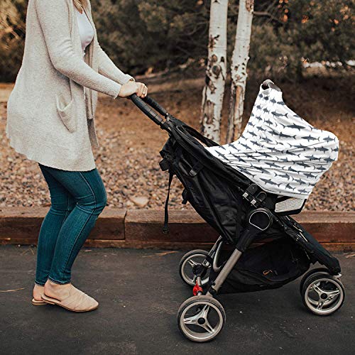 Nursing Cover Carseat Canopy, Ocean Shark Silhouette Soft and Breathable Stroller Covers for Breastfeeding Infants, Ocean Fish Decor Multiuse-Nursing Scarf,Stretchy Babysitting Scarf