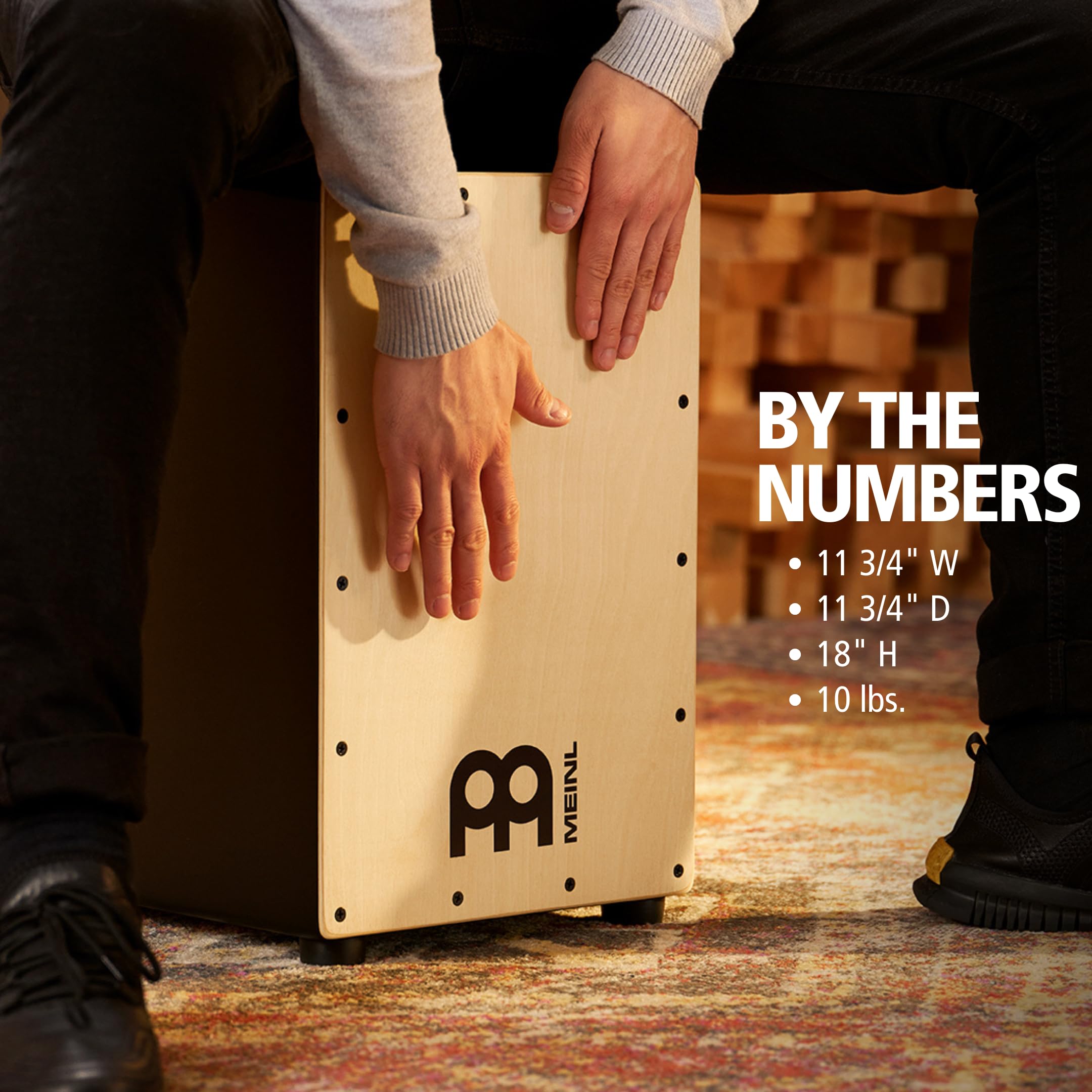 Meinl Cajon Box Drum with Internal Snares - NOT MADE IN CHINA - Maple Frontplate / MDF Body Full Size, 2-YEAR WARRANTY (MCAJ100BK-MA)