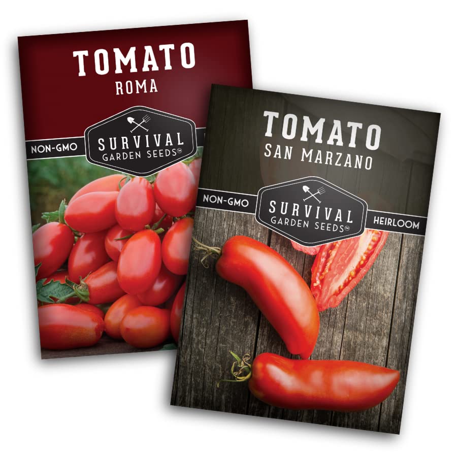 Survival Garden Seeds Paste Tomato Collection - Roma and San Marzano Tomato Seeds for Planting in The Garden - Non-GMO Heirloom Varieties