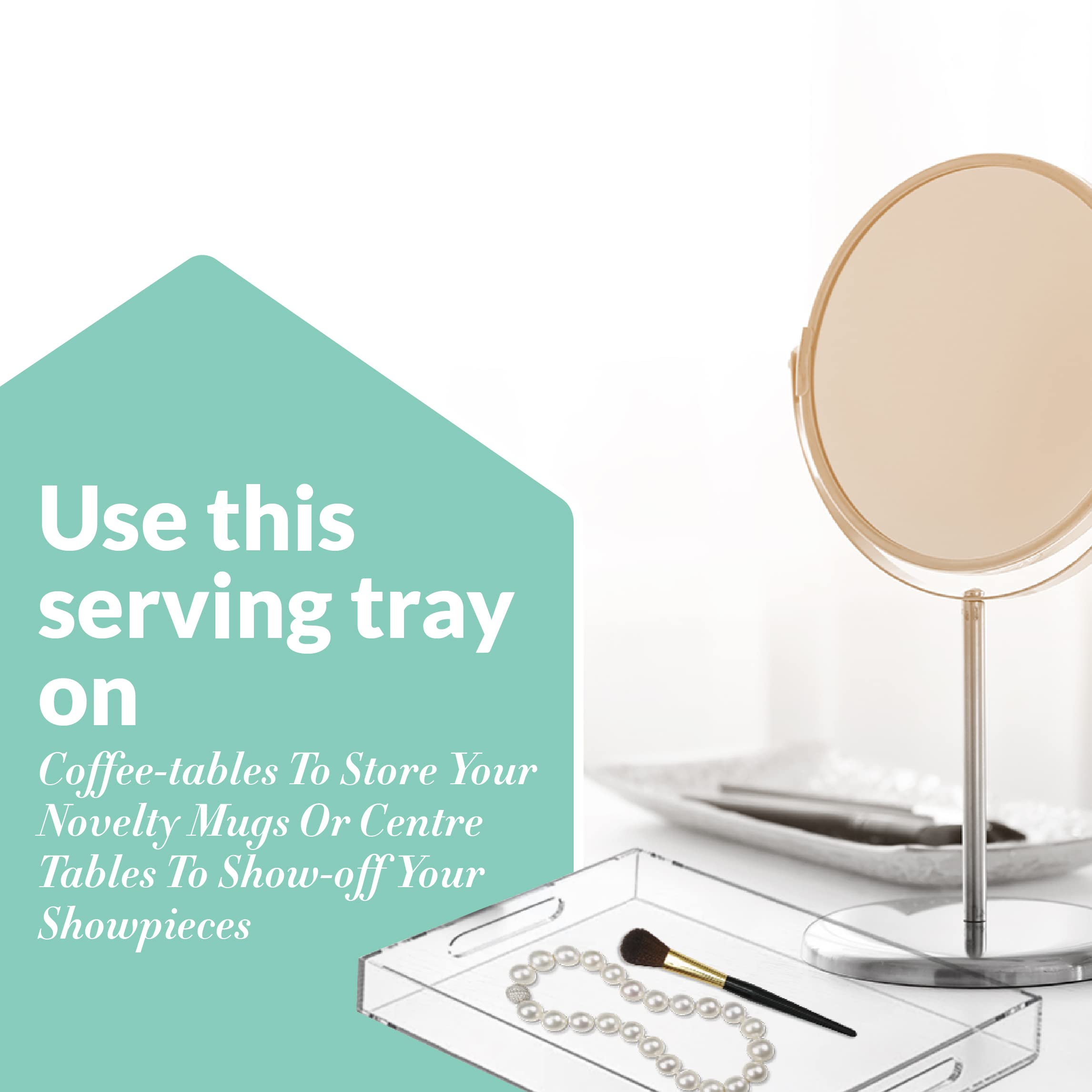 Rectangle Coffee Table Tray - Clear Acrylic Tray with Handles 16 x 12 x 2 - Rectangle Tray for Serving Food, Coffee, Organizing Bathroom Accessories, Makeup, Perfume, Ottoman, Eating in Bed Tray