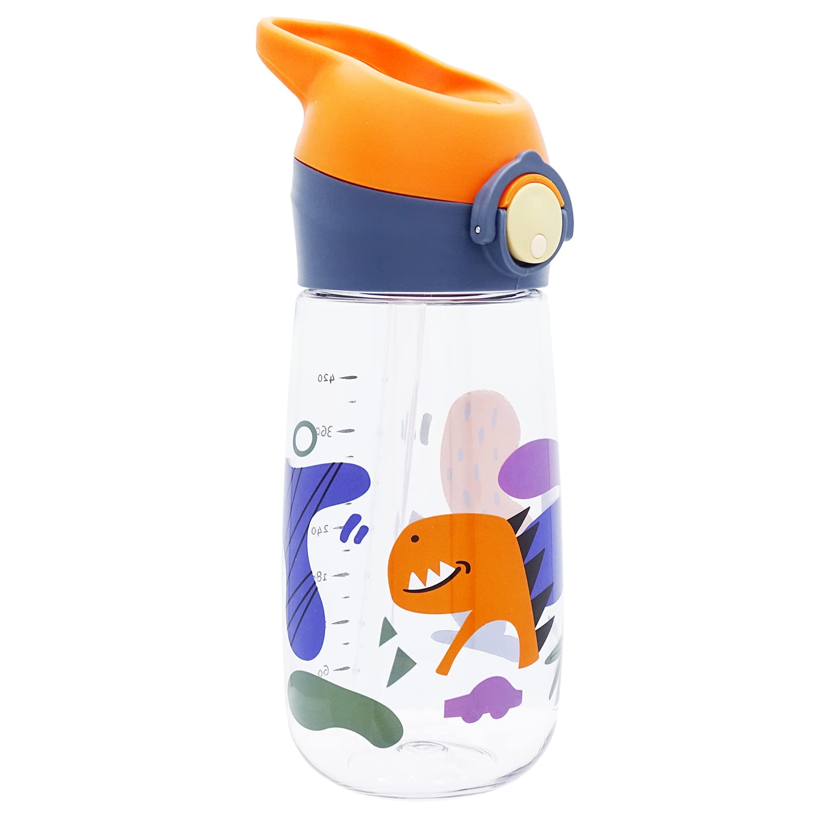 WPOOS Kids Water Bottle with Straw Flip-Top 15oz, BPA Free Tritan Reusable Plastic Water Bottles for School with Easy Carry Handle, Wide Mouth