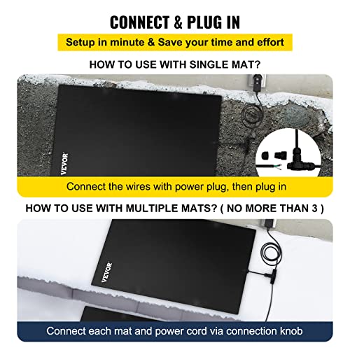 VEVOR, 20in x 30in Walkway, 120V Ice, PVC Heated 6ft Power Cord, Slip-Proof, Ideal Winter Outdoor Snow Mat, 2'' per Hour Melting Speed, Black