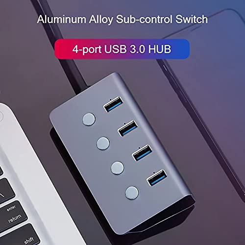 XXXDXDP Sub-Control Switch 4-Port USB 3.0 HUB Aluminum Alloy Upto 5Gbps Multi USB Splitter for Desktop Laptop