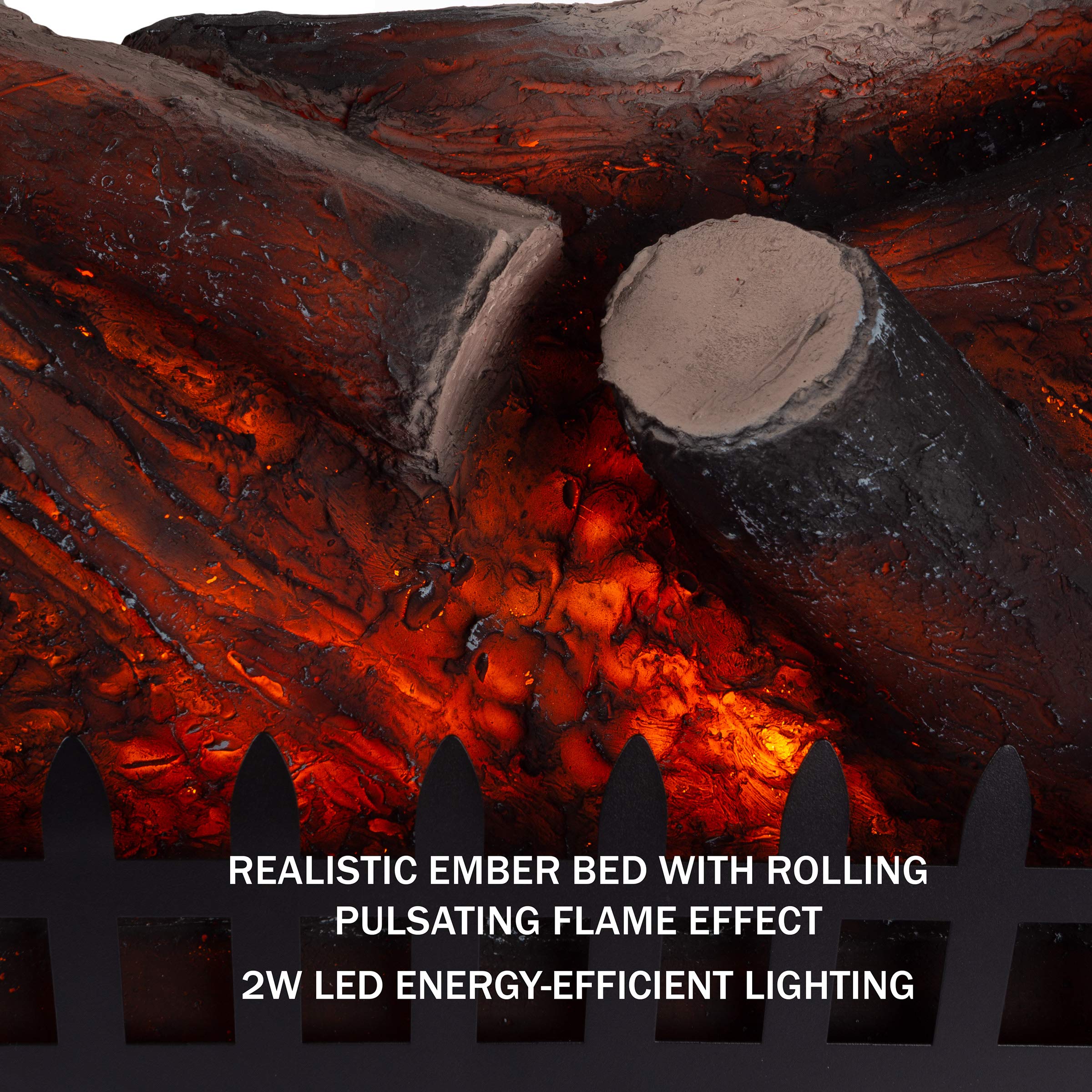 Northwest Electric Log Insert for Fireplaces-Heater with Realistic Energy Efficient LED Glowing Flame Ember Bed-Home and Hearth Accessories, 19" L x 8.7" W x 16" H, Black (80-FPLOG-1)