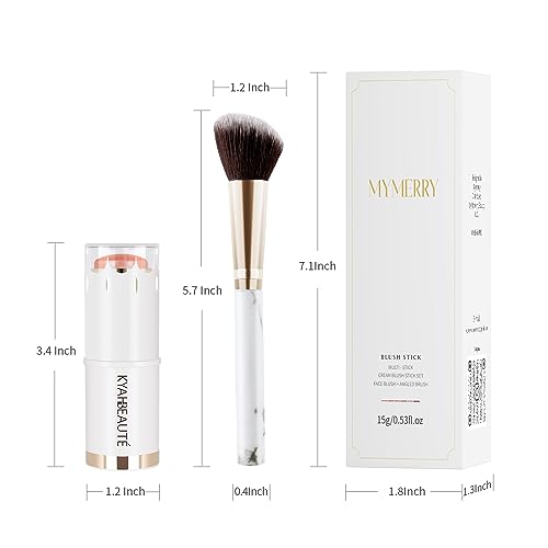 MYMERRY Blush Stick, Cream Blush for Cheeks and Lip Tint, Dewy Finish, Buildable & Blendable Color, Lightweight & Long-Lasting Formula | Tender-Peach & Angled Blush Brush(0.53fl.oz)