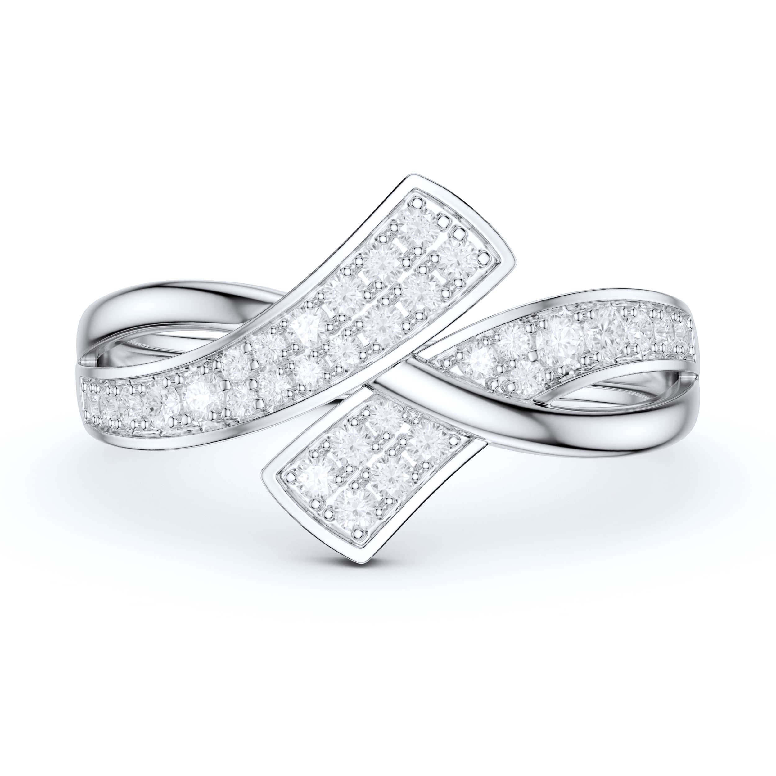 PRSTANI Solid 10K White Gold Romantic Criss-Cross Split Shank Simulated Diamond Promise Ring Wedding Band For Women (7)