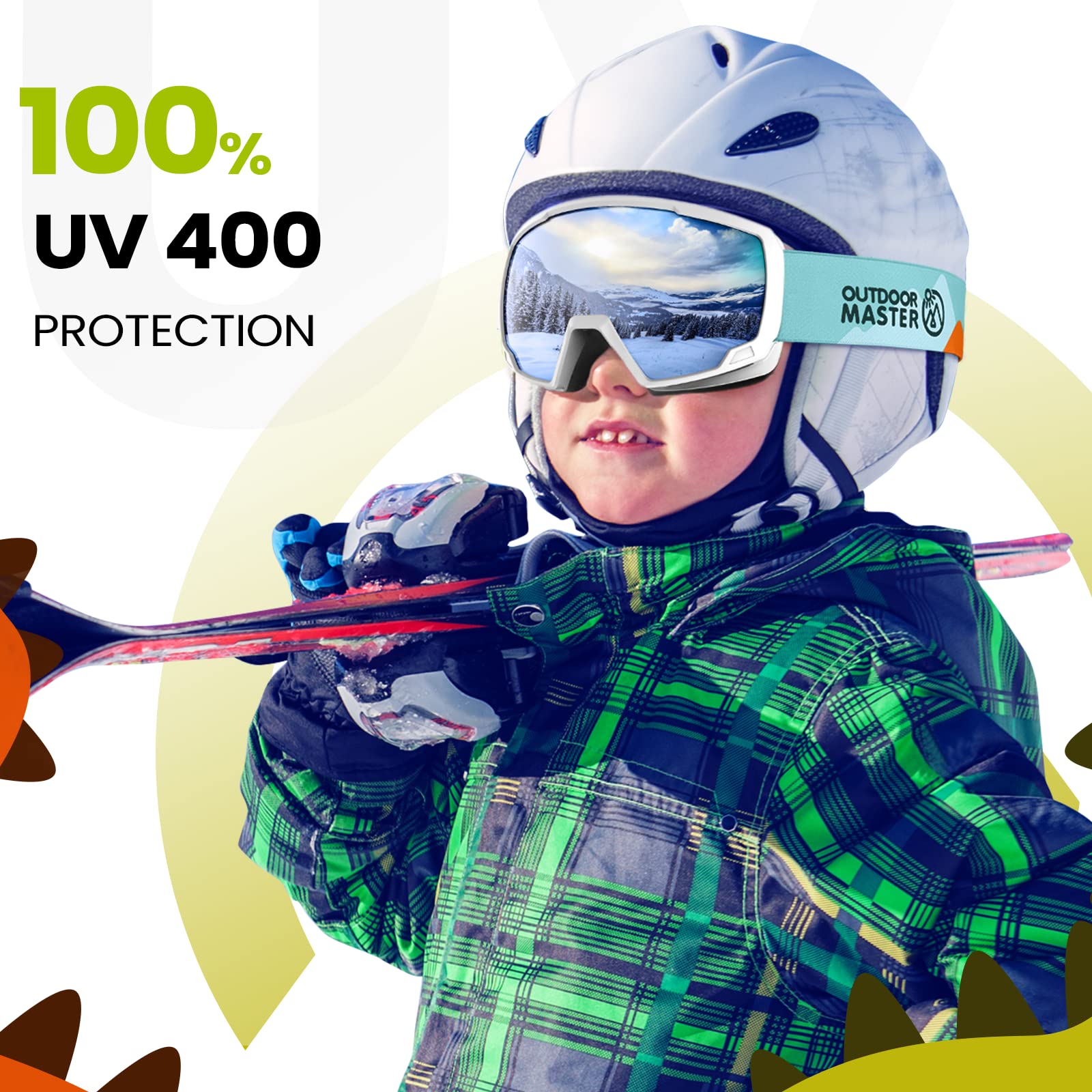 OutdoorMaster Kids Ski Goggles, Snowboard Goggles - Youth Snow Goggles - Green Vally