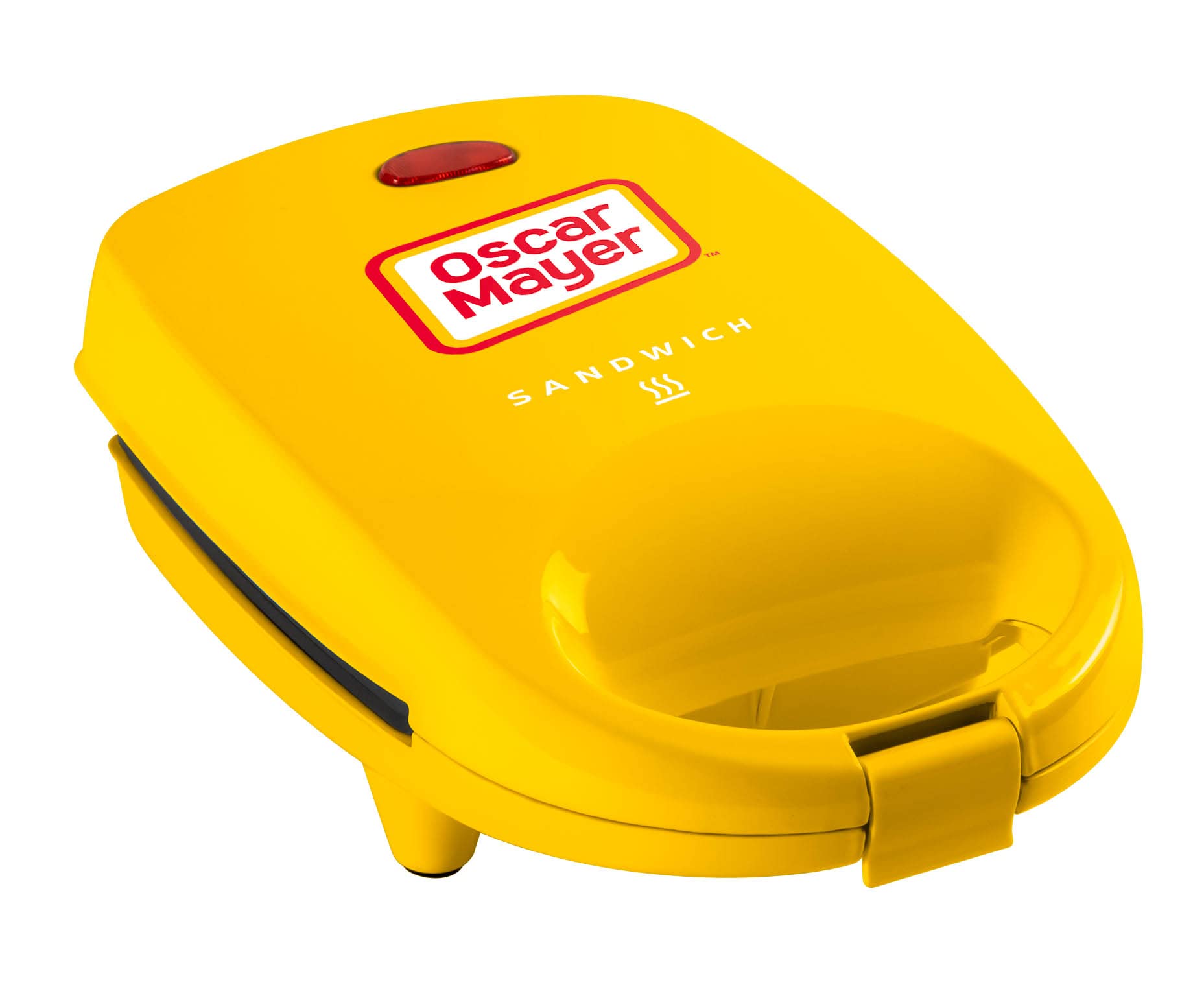 Nostalgia Oscar Mayer Sandwich Maker with Beverage Cooler Bag, 5-Inch Nonstick Cooking Surface with Indicator Lights and Lock Feature, Lunch and Beverage Tote Included, Yellow