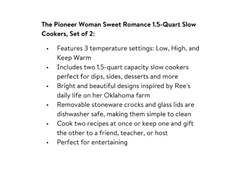 The Bake Shop Pioneer Woman Small 1.5 Quart Slow Cooker 2 Pack Set Sweet Romance Floral and Gingham, multi