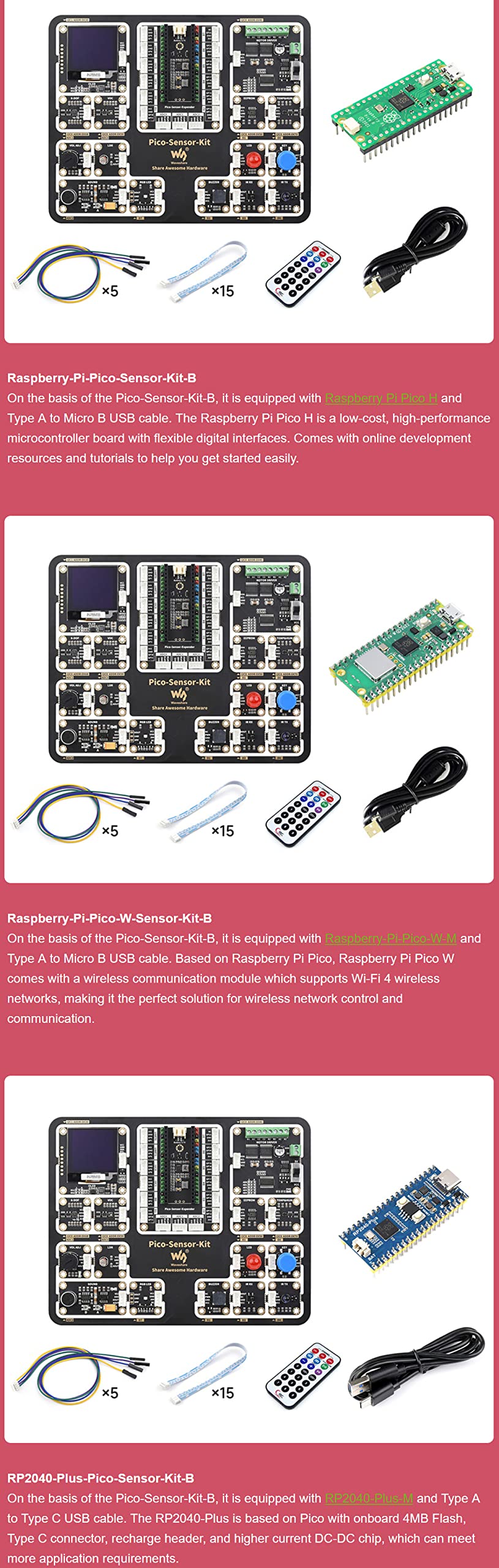 XYGStudy Raspberry Pi Pico Entry-Level Sensor All-in-one Design Kit, Including Pico Expansion Board and 15 Common Modules (Pico-Sensor-Kit-B)