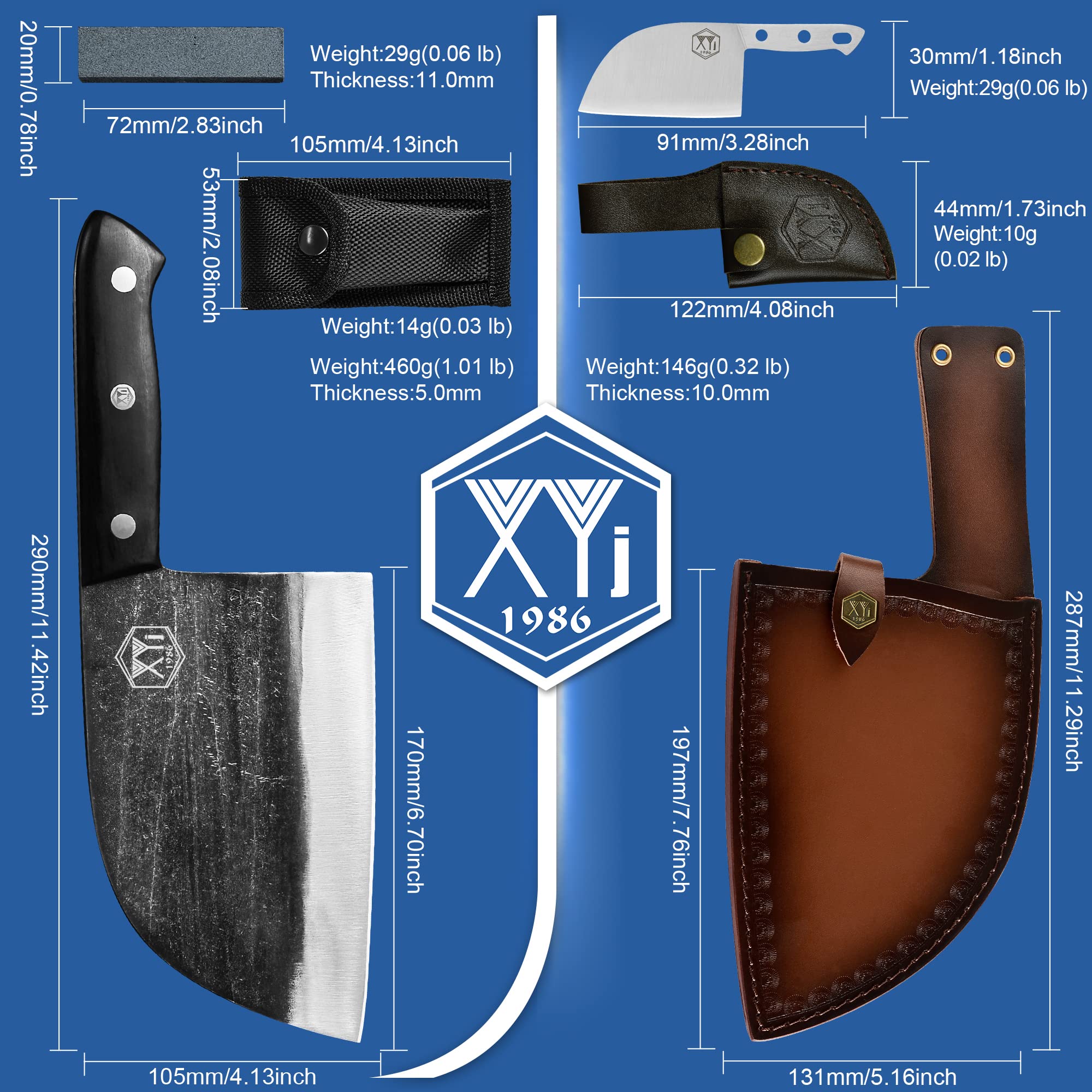 XYJ Full Tang Kitchen Knife Chinese Vegetable Knives Forged Serbian Butcher Knife With Carry Sheath For Home Kitchen or Camping