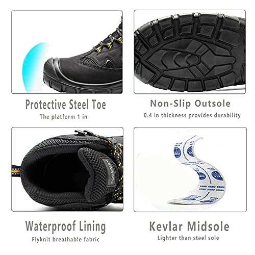 TOSAFZXY Waterproof Work Boot for Men, 6" Steel Toe and Non-Slip Safety Boot Outdoor Men Work Boot Black Size 13