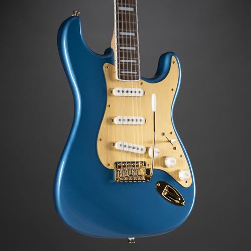 Squier 40th Anniversary Gold Edition Stratocaster Electric Guitar, with 2-Year Warranty, Lake Placid Blue, Laurel Fingerboard