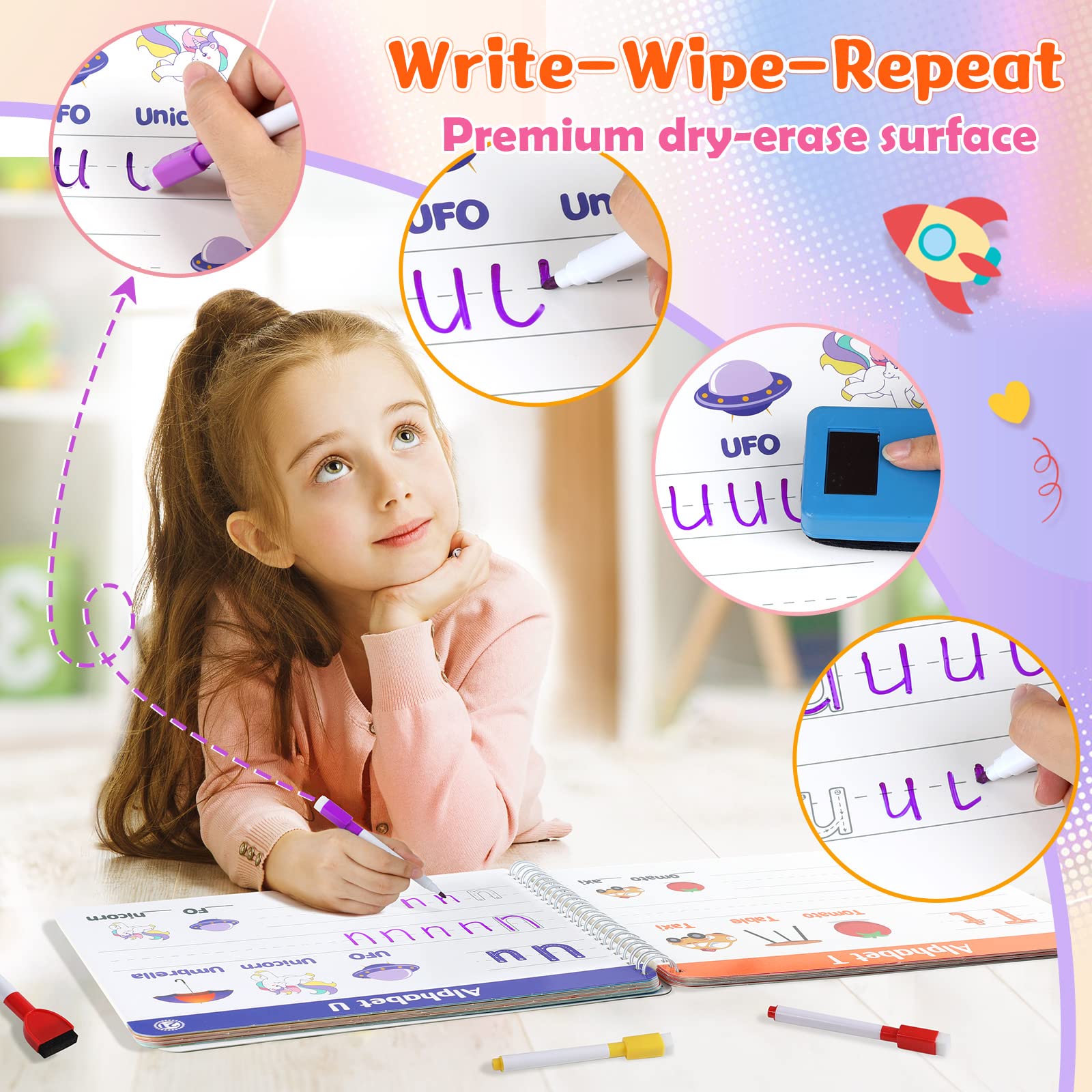 Uneedity Preschool Learning Activities Tracing Books for Kids Age 3-5,44 Pages Toddlers Handwriting Practice Book,Number Letter Tracing Books Learn Shapes Workbook Autism Montessori Educational Toy