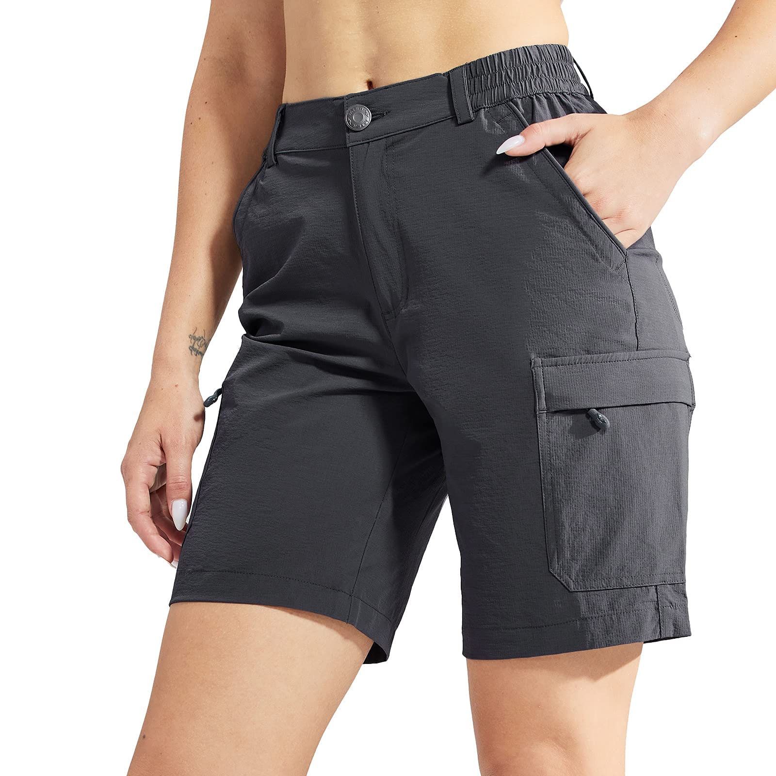 MIER Women's Hiking Cargo Shorts Quick Dry Stretchy Summer Shorts with 6 Pockets, Water Resistant and Lightweight, Graphite Grey, 8