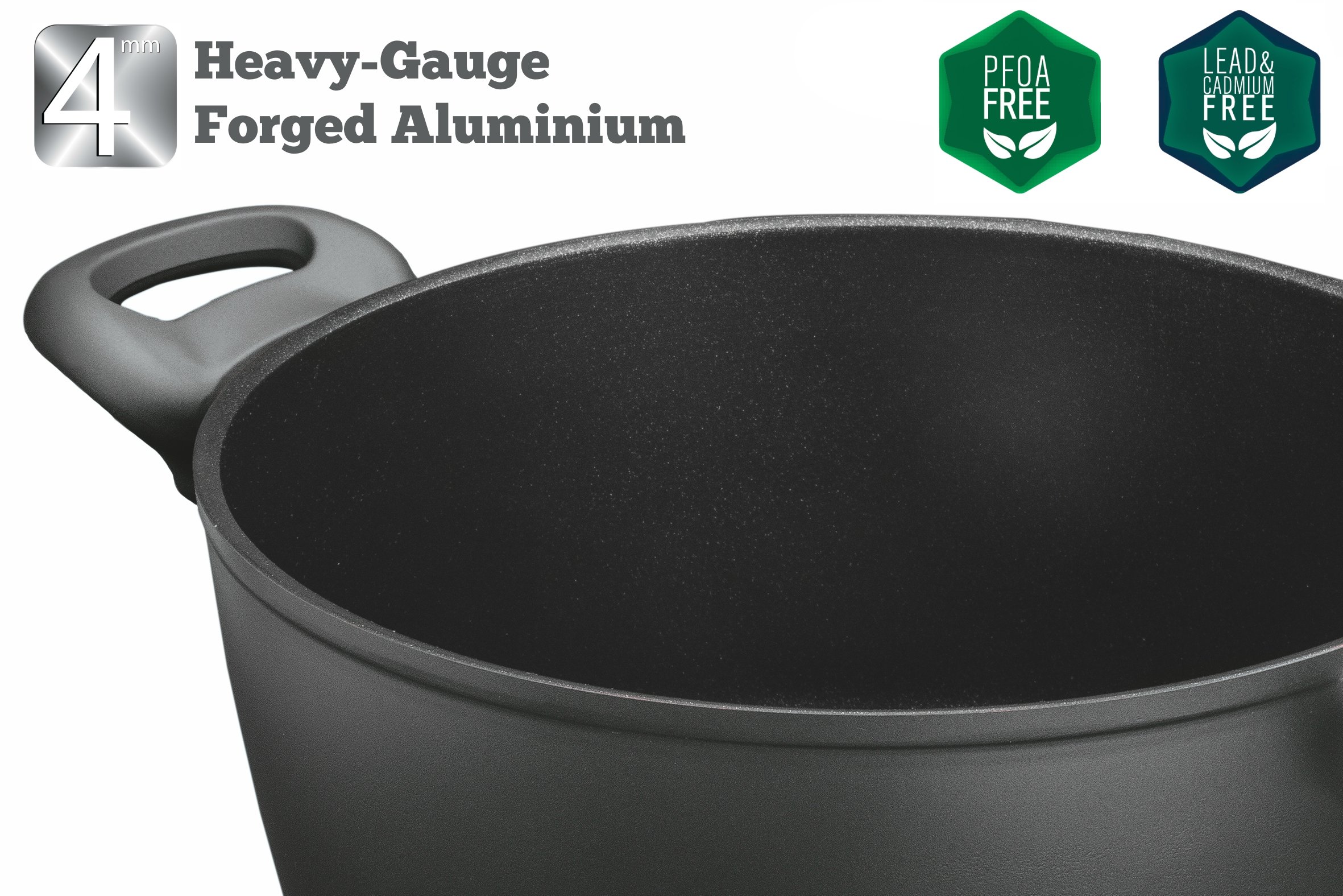Saflon Titanium Nonstick 8-Quart Stock Pot with Tempered Glass Lid, 4mm Forged Aluminum with PFOA Free Coating from England