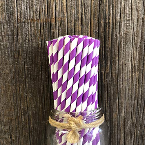 Stripe Paper Straws - Purple and White Straws - 7.75 Inches - 50 Pack Outside the Box Papers Brand